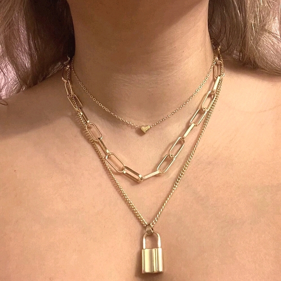 Boutique | Jewelry | Boho Multi Layered Gold Plated Chain Link Pad Lock ...